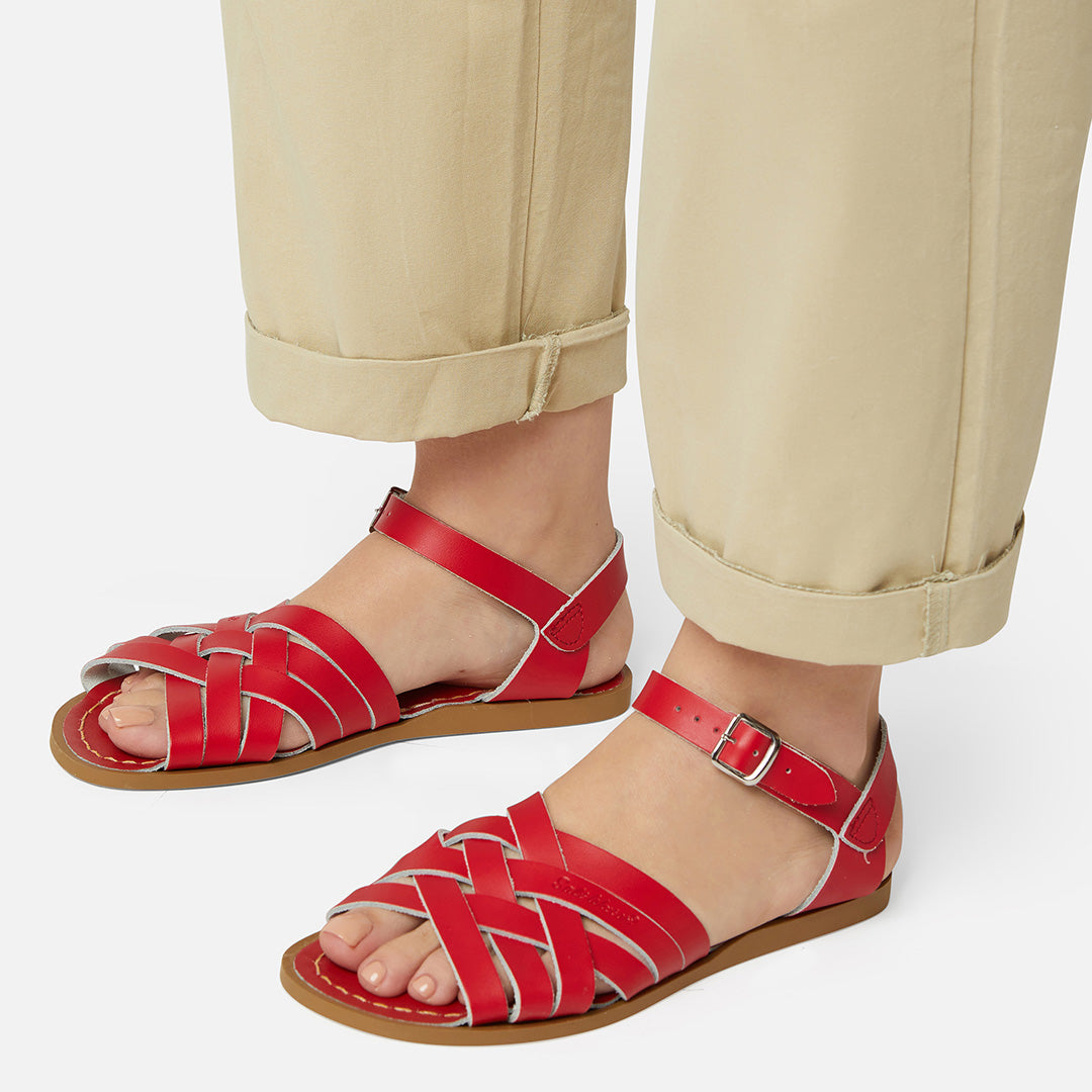 Red & Claret Flat Leather Sandals for Women