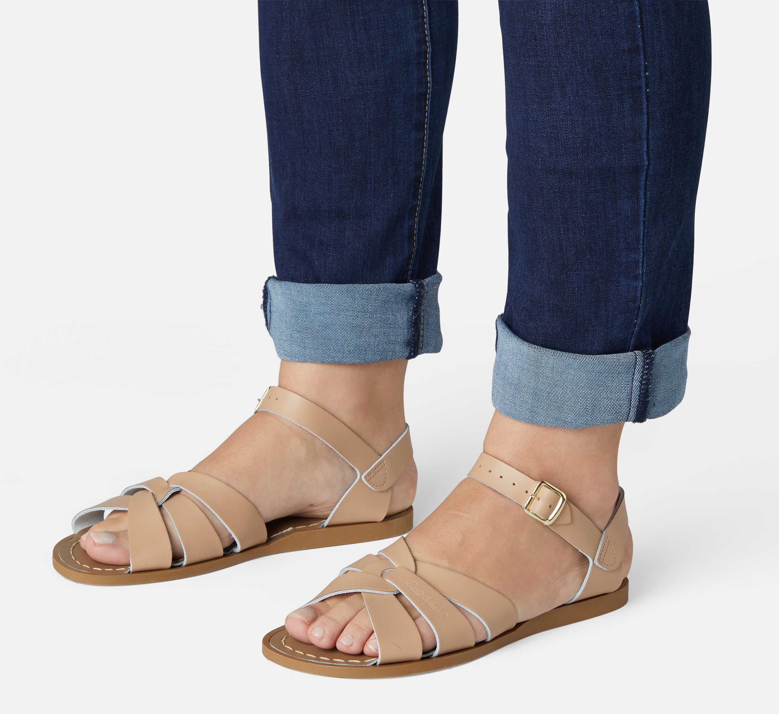 Women's Flat Leather Sandals in Neutral Colours