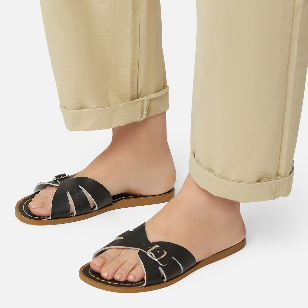 Womens Classic Slide Flat Leather Slider Sandals